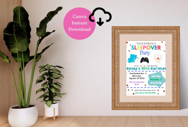 Sleepover Birthday Invite for Boys Sleep Over With Front and Back Canva ...