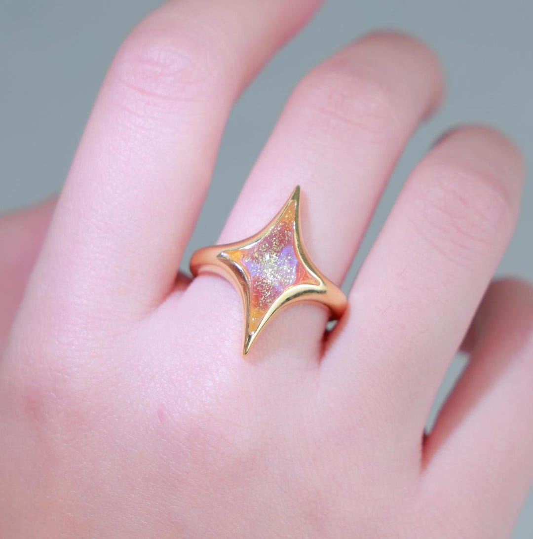 Handmade Shiny Dreamland North Star Ring, 925 Silver Gold Plated Ring ...