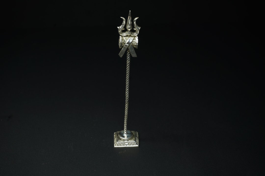 Pure Silver Trishul With Damaru 40 Grams, Pure Silver Shiv Ji Trishul ...