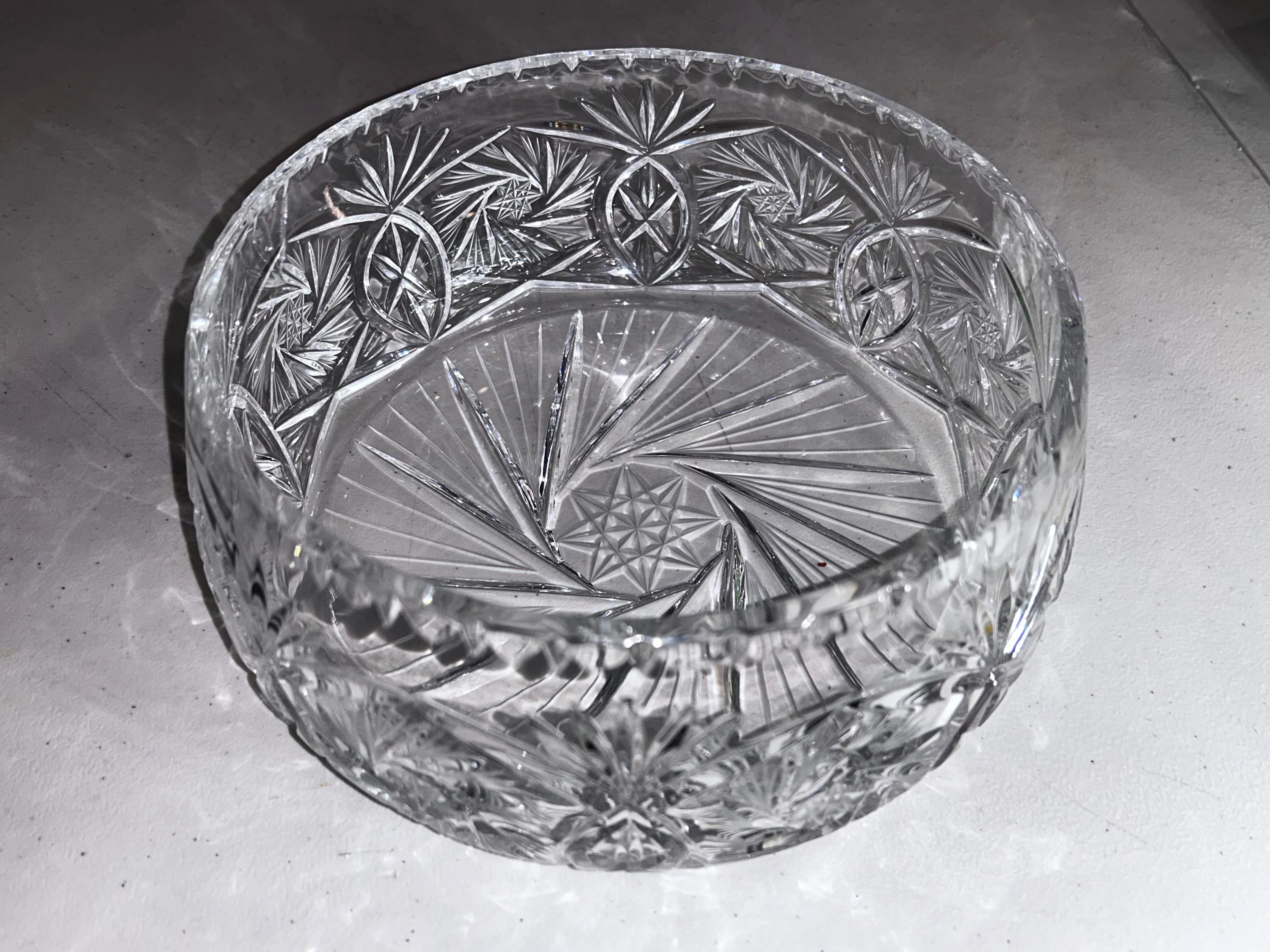 Polonia Crystal Bowl - 24% Lead Crystal Made in Poland - Chipped Edging ...
