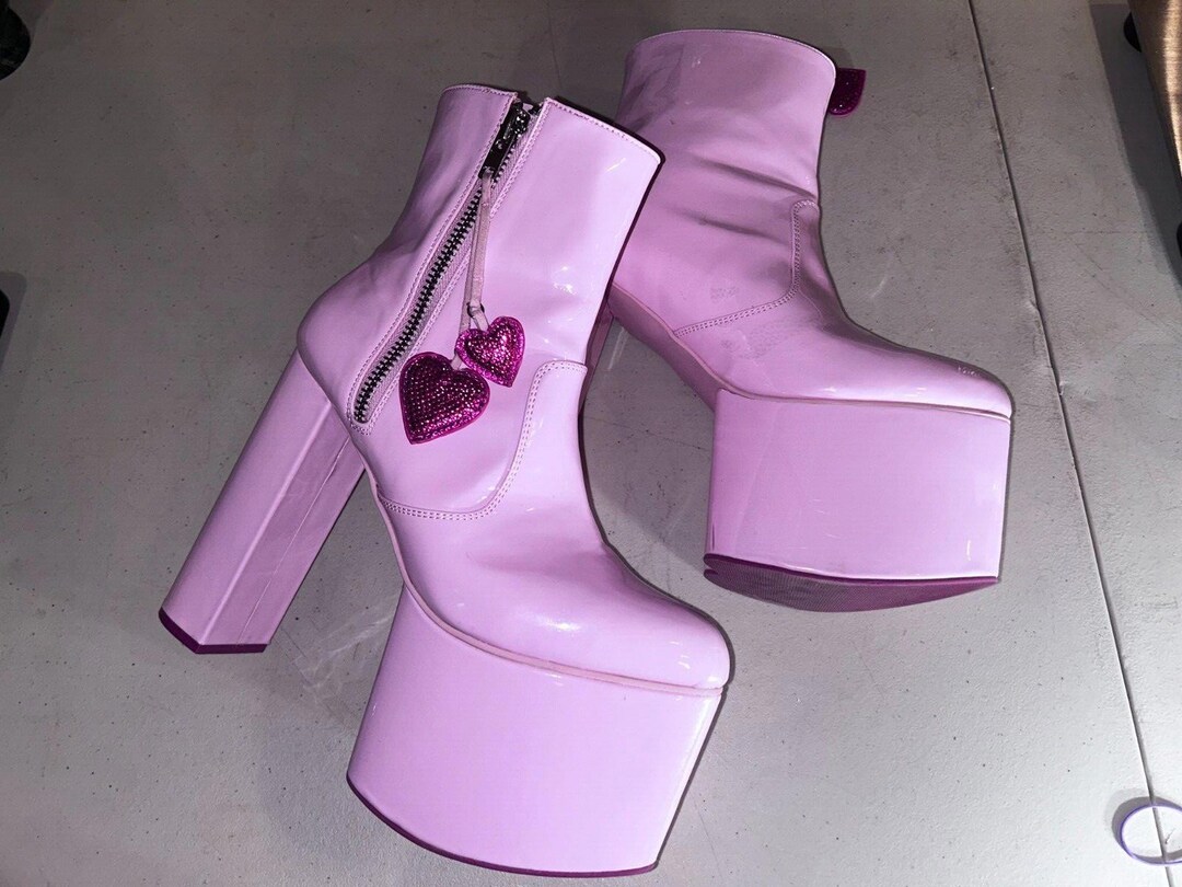Sugar Thrillz Pink Plaid Platform Stomper Heels DRAG 11M Heart Stomper ...