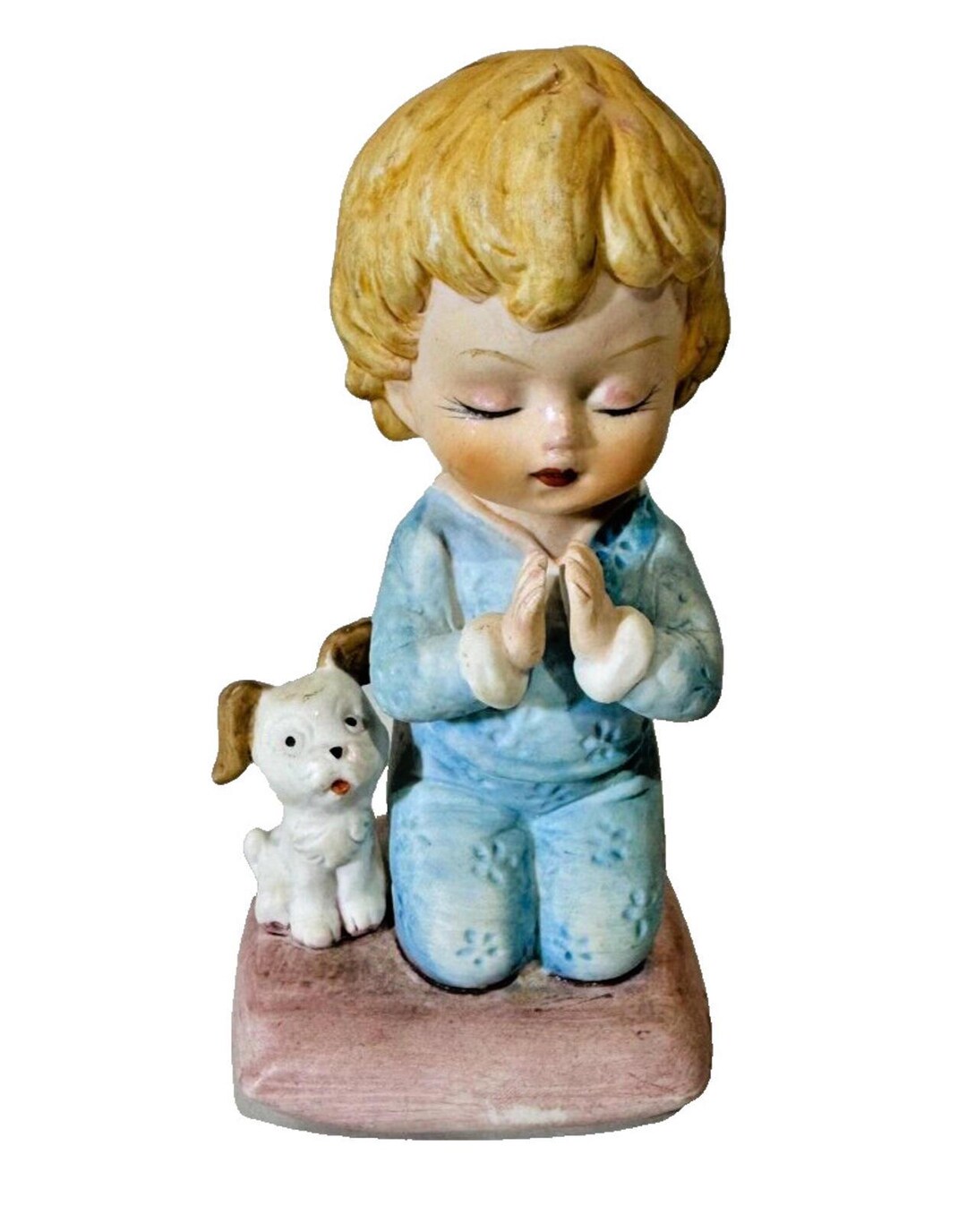 Vintage Praying Child Figurine With Puppy – Ceramic Hand-painted ...