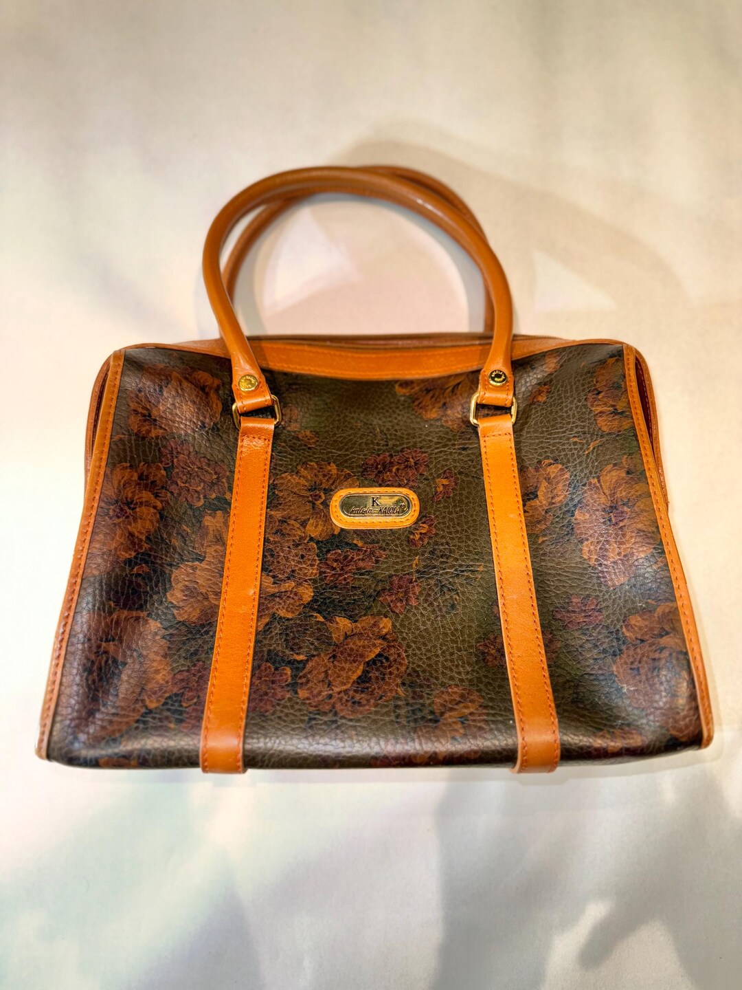Kalola Vintage Leather Floral Print Handbag Medium - Stained Leather ...