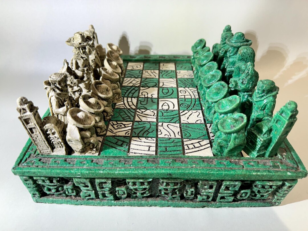 Handcrafted Aztec-inspired Chess Set With Ornate Pieces MISSING PIECES3 ...