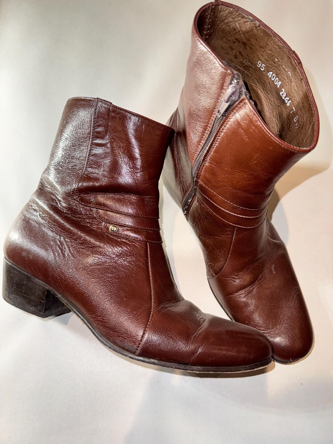 Women's Brown Genuine Leather Heeled Boots Geronimo Size 9.5 Zip up ...