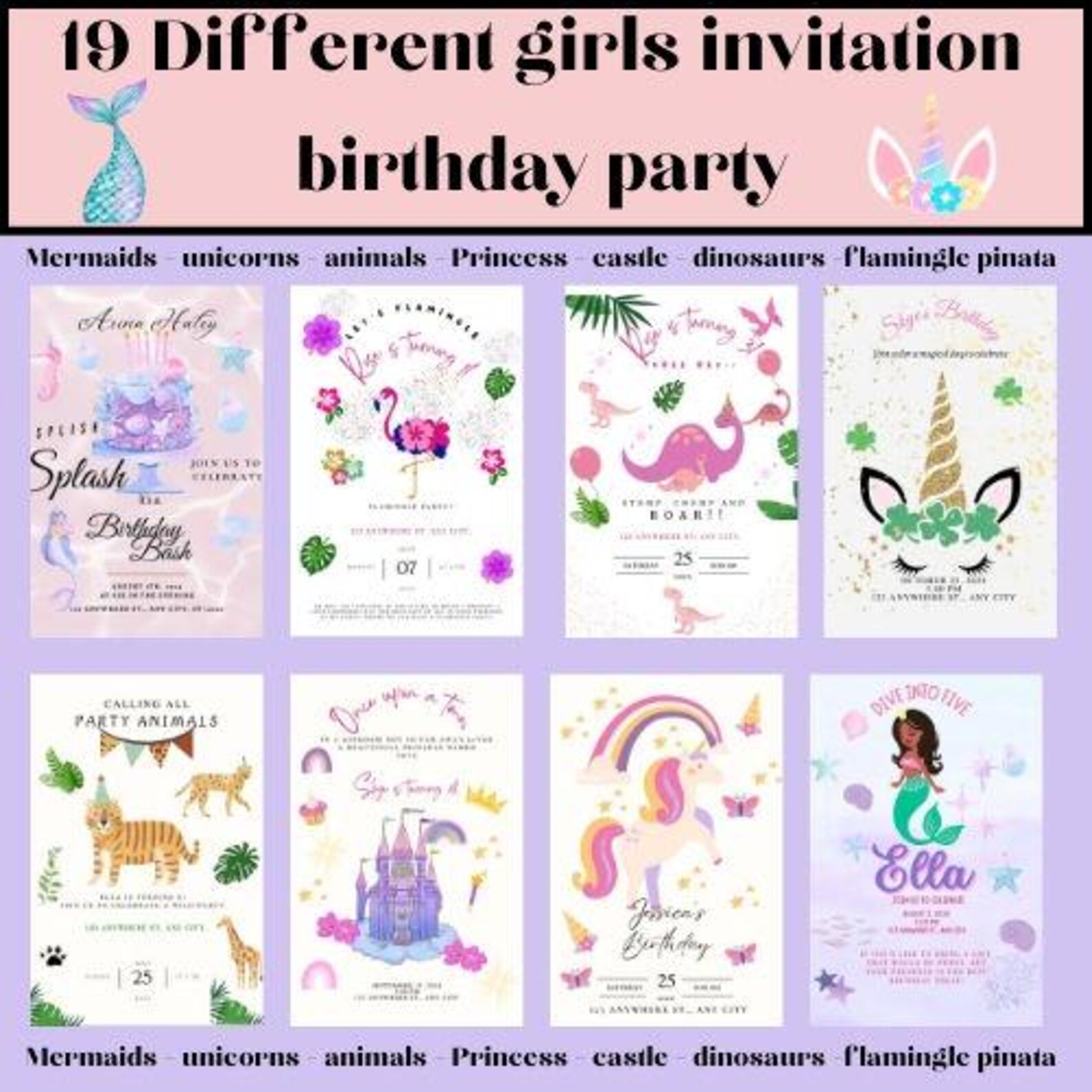 Girl Birthday Invitation Printable Template Digital Invitation Mermaid ...