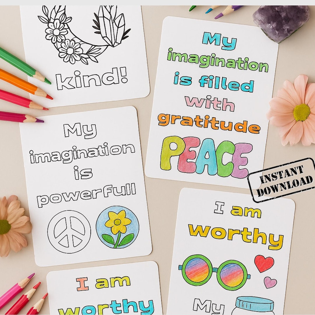 Printable Affirmation Cards to Color – 40 Positive Coloring Cards ...