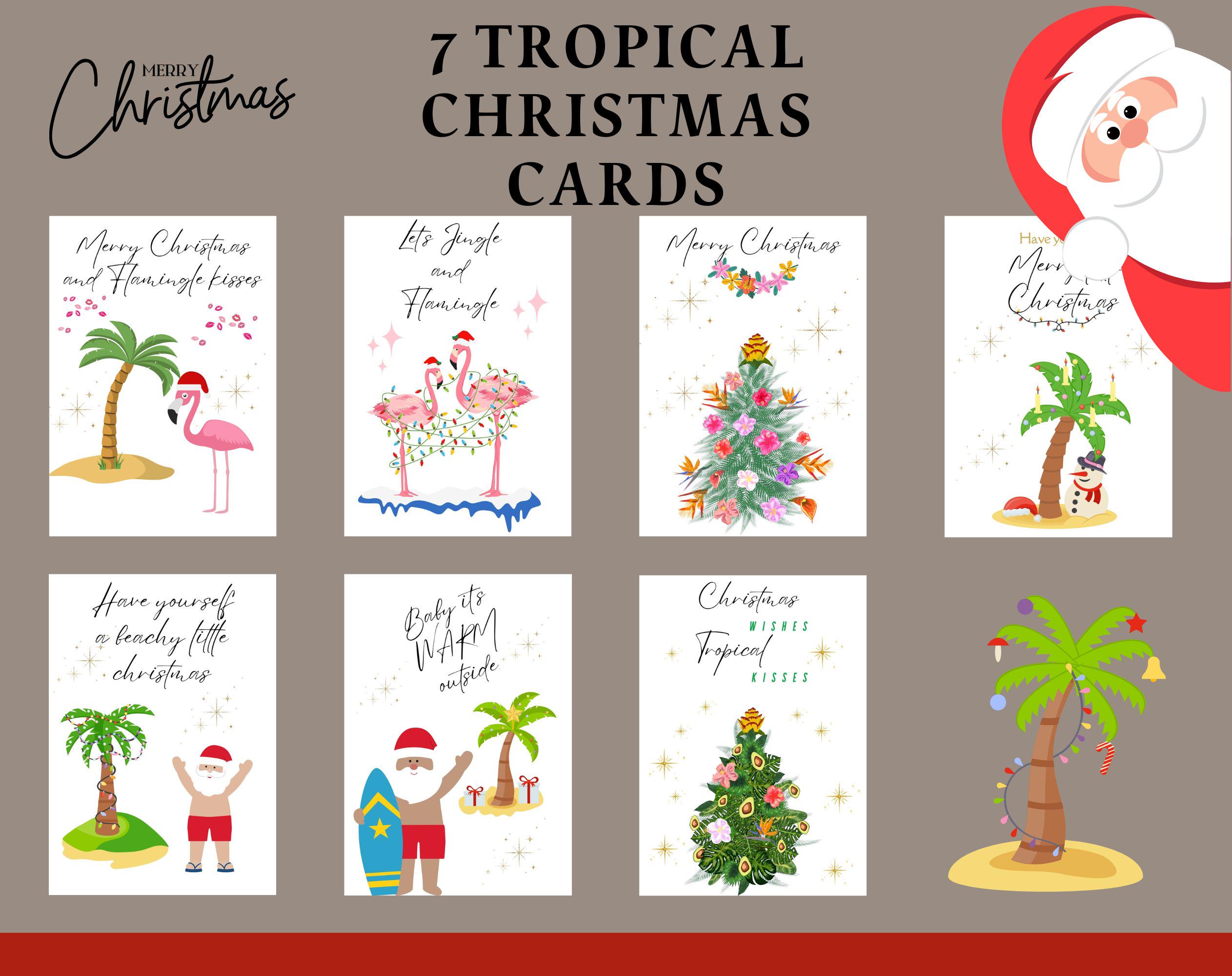 Tropical Christmas Card Palm Tree Christmas Cards Flamingo Christmas ...