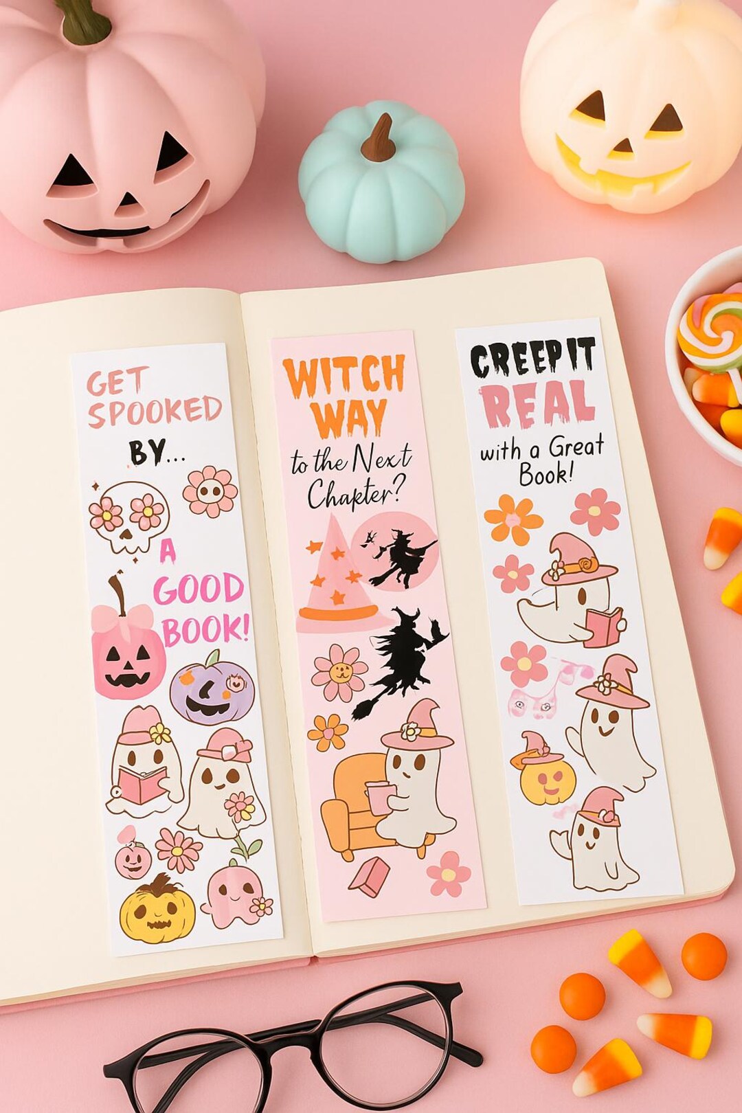 Halloween Bookmarks Printable - Cute Pastel Ghosts & Pumpkins - PDF ...