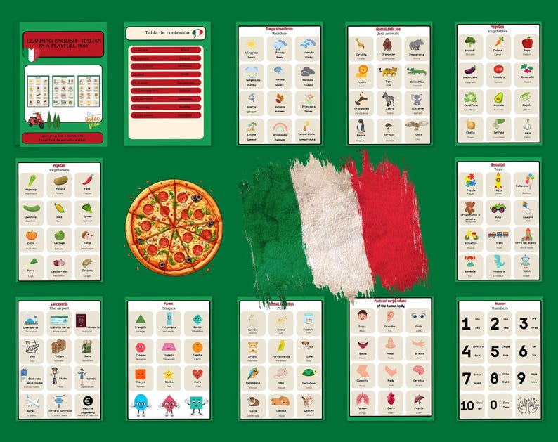 Learn Italian Words Printable Ebook – English to Italian Vocabulary for ...