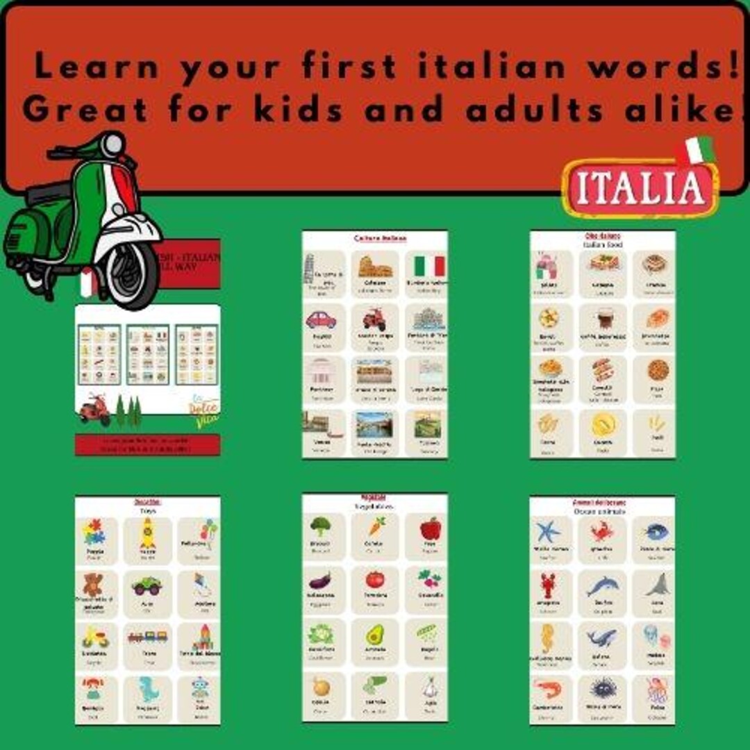 Learn Italian Words Printable Ebook – English to Italian Vocabulary for ...