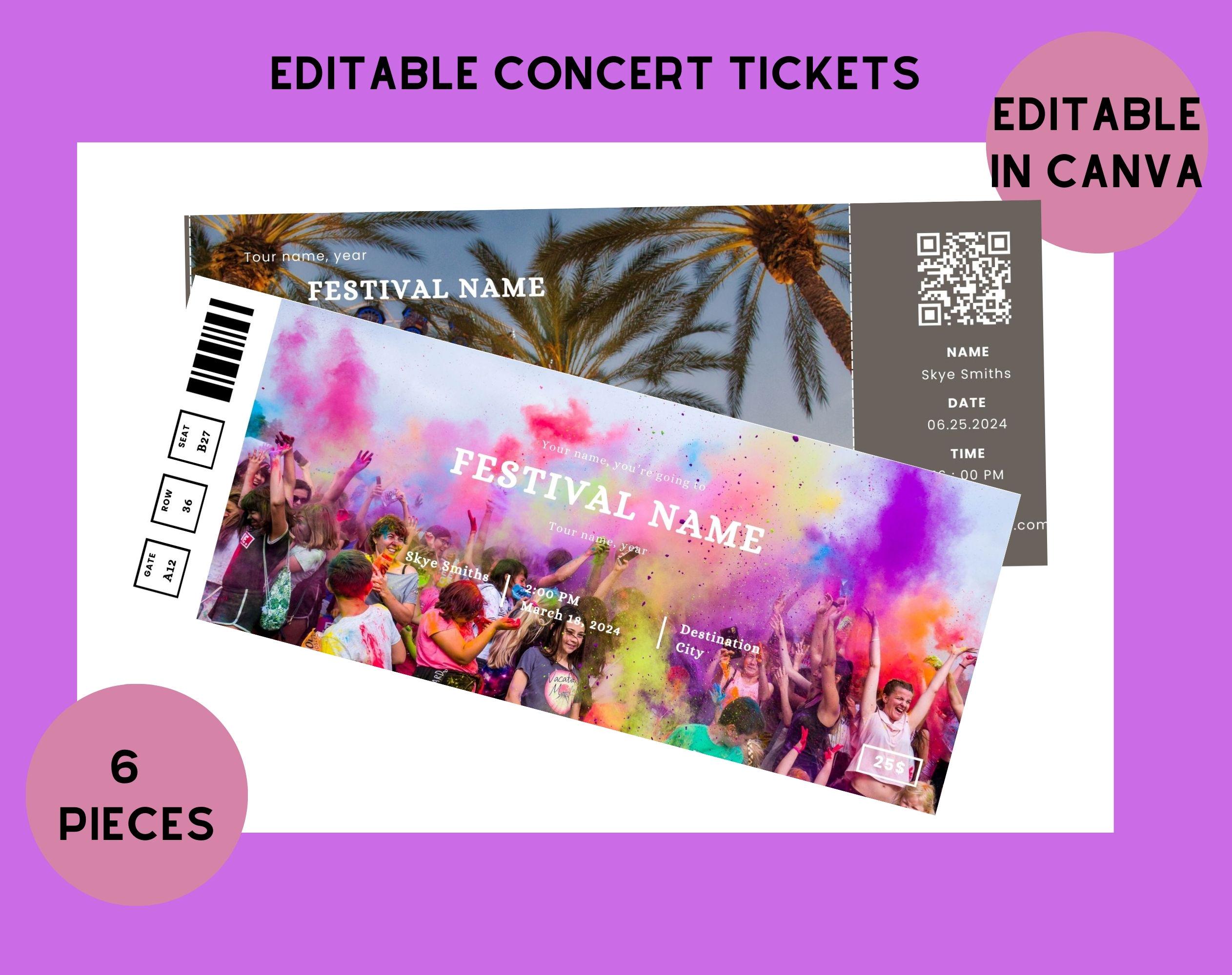 Concert Ticket Template Editable Printable Festival Pass Event ...
