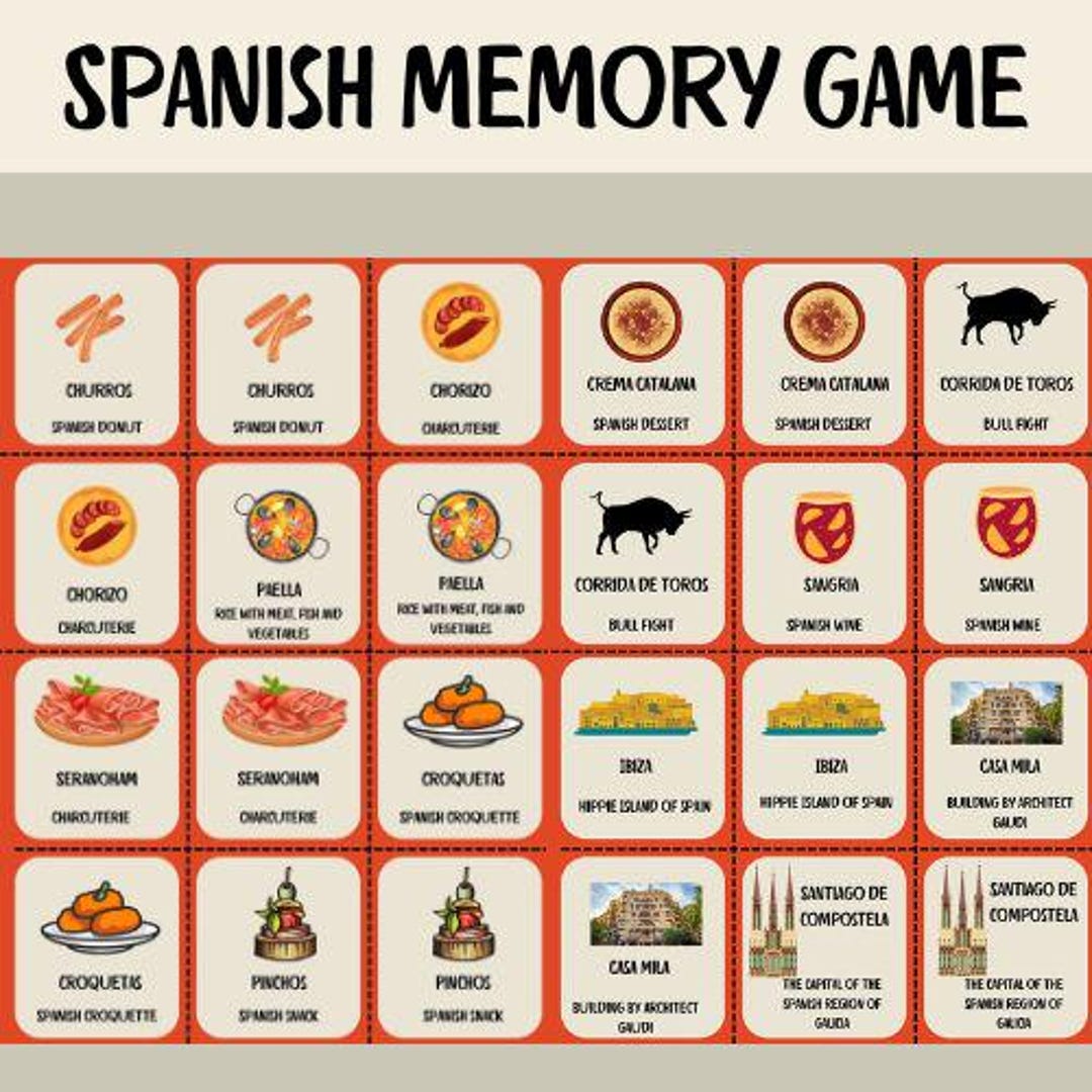 Spanish Memory Game Printable | Learning Spanish for Kids | Educational ...