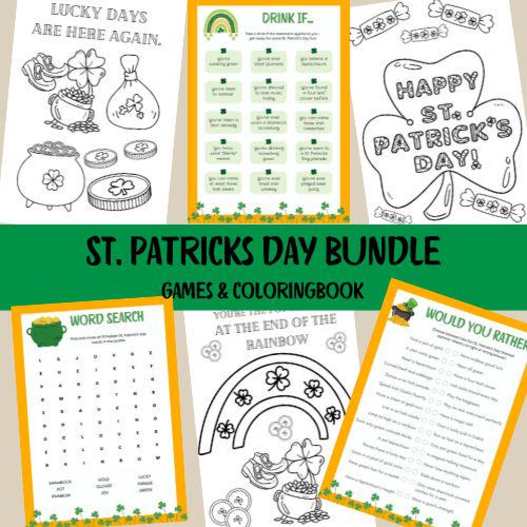 St Patricks Day Bundle for Kids, Fun Printable Activities, Shamrock ...