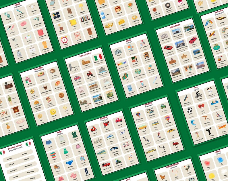 Learn Italian Words Printable Ebook – English to Italian Vocabulary for ...