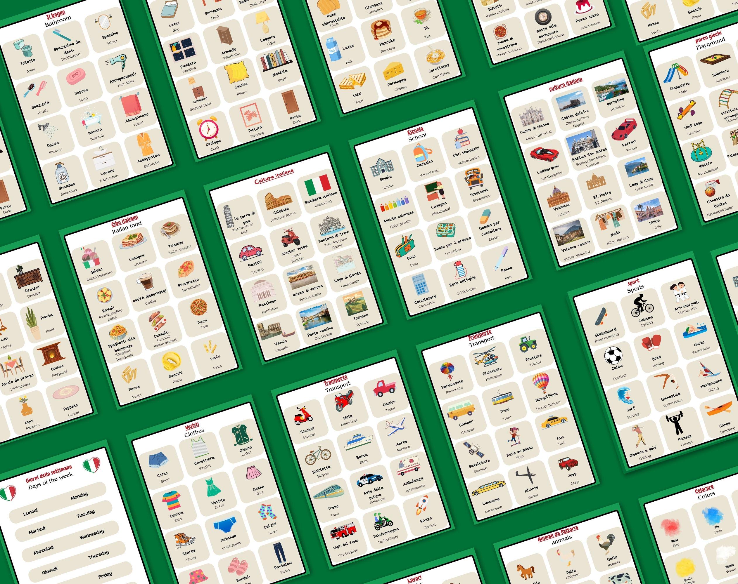 Learn Italian Words Printable Ebook – English to Italian Vocabulary for ...