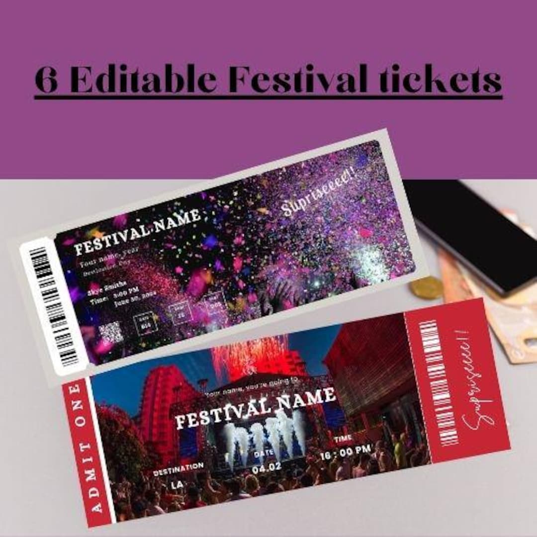 Concert Ticket Template Editable Printable Festival Pass Event ...