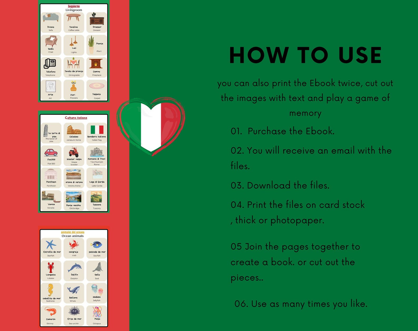 Learn Italian Words Printable Ebook – English to Italian Vocabulary for ...