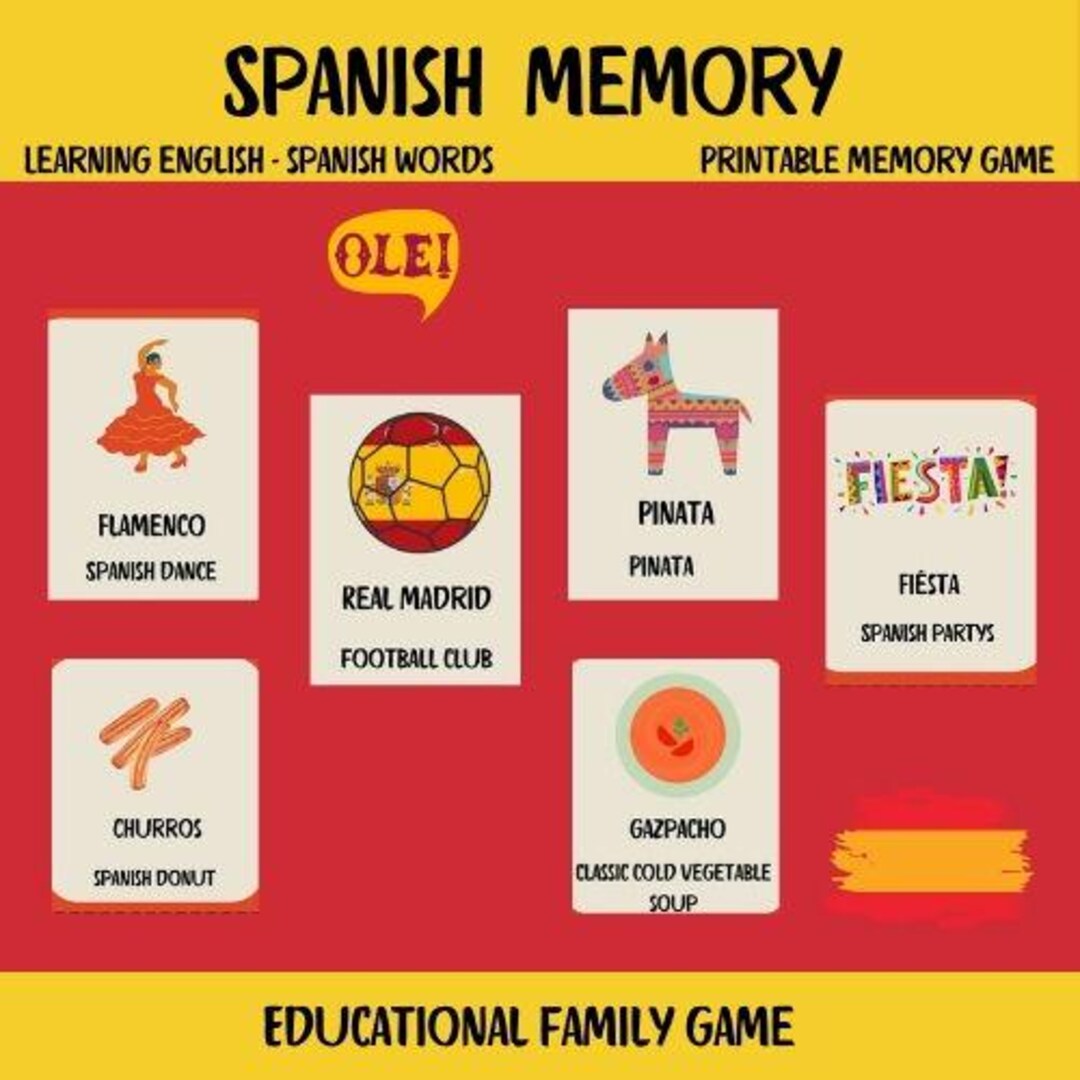 Printable Spanish Memory Game Memory Learning Game for Kids Spanish ...