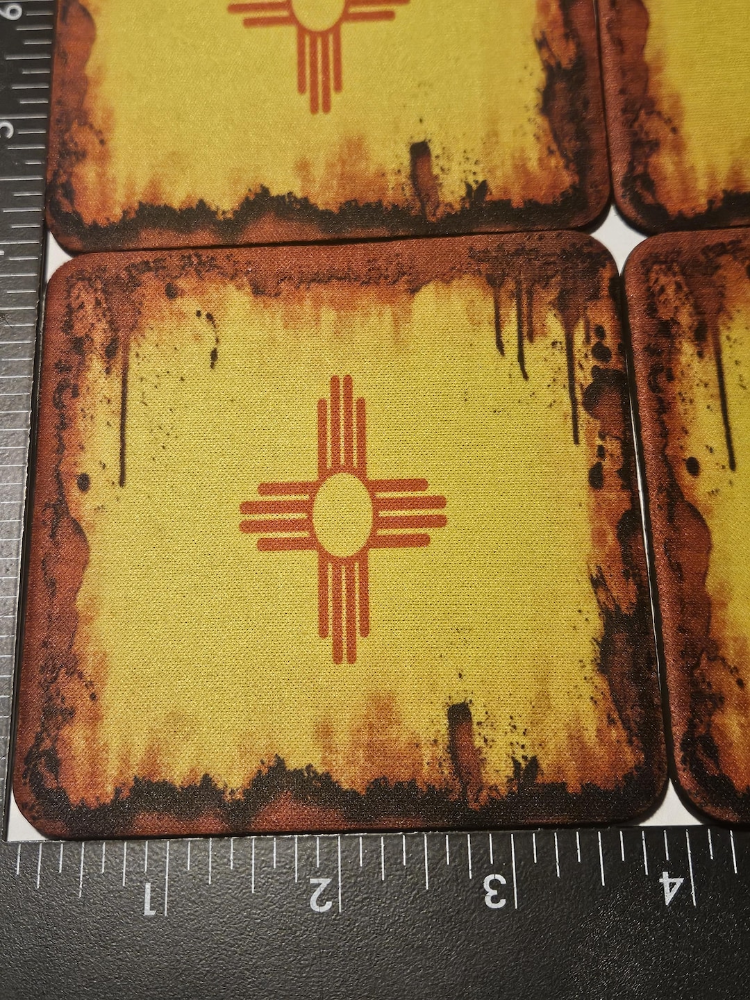 New Mexico Zia Flag - Set of 4 Square Soft Neopere-like Fabric Coasters ...