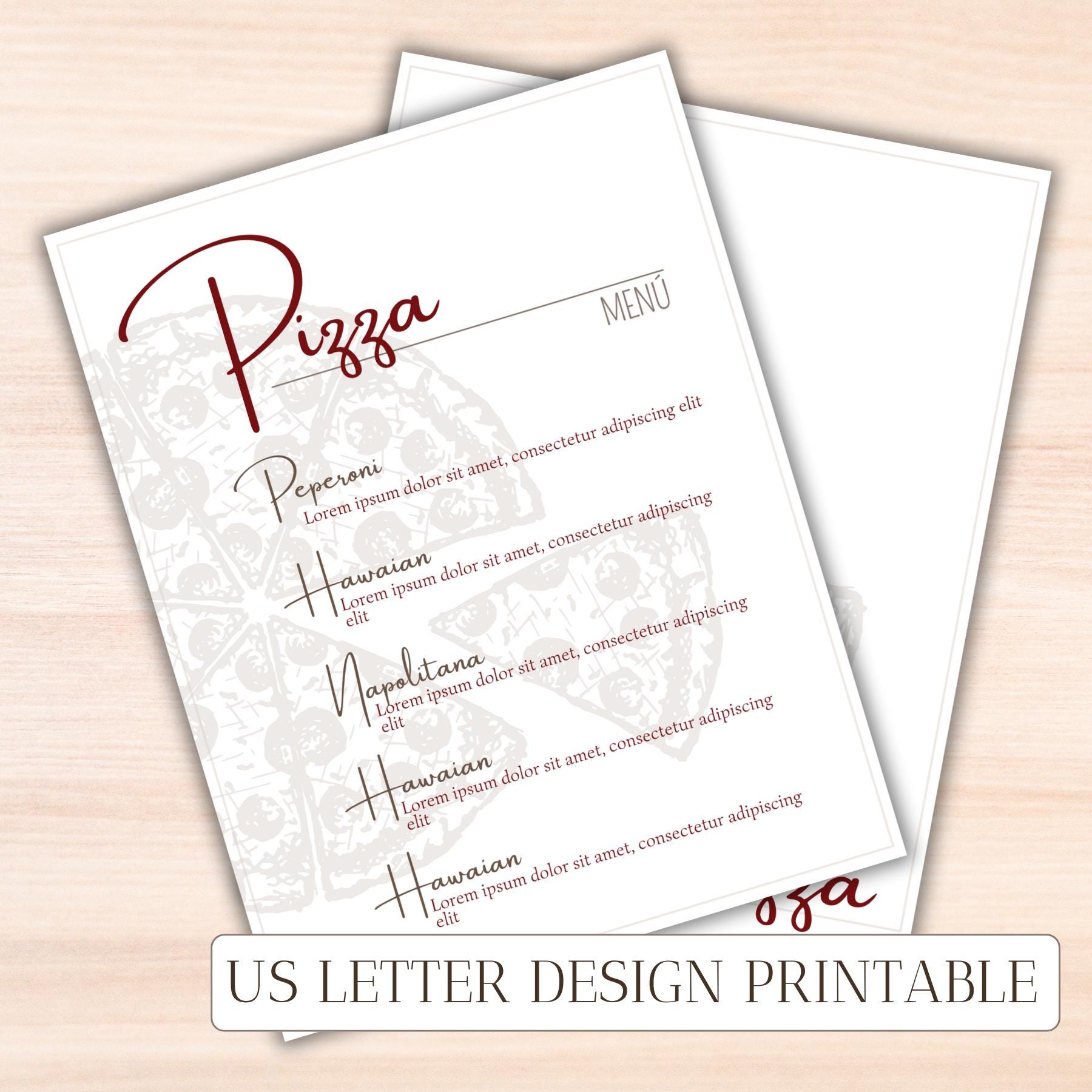 PIZZA MENU | Template Editable in Canva | US Letter Printable ...
