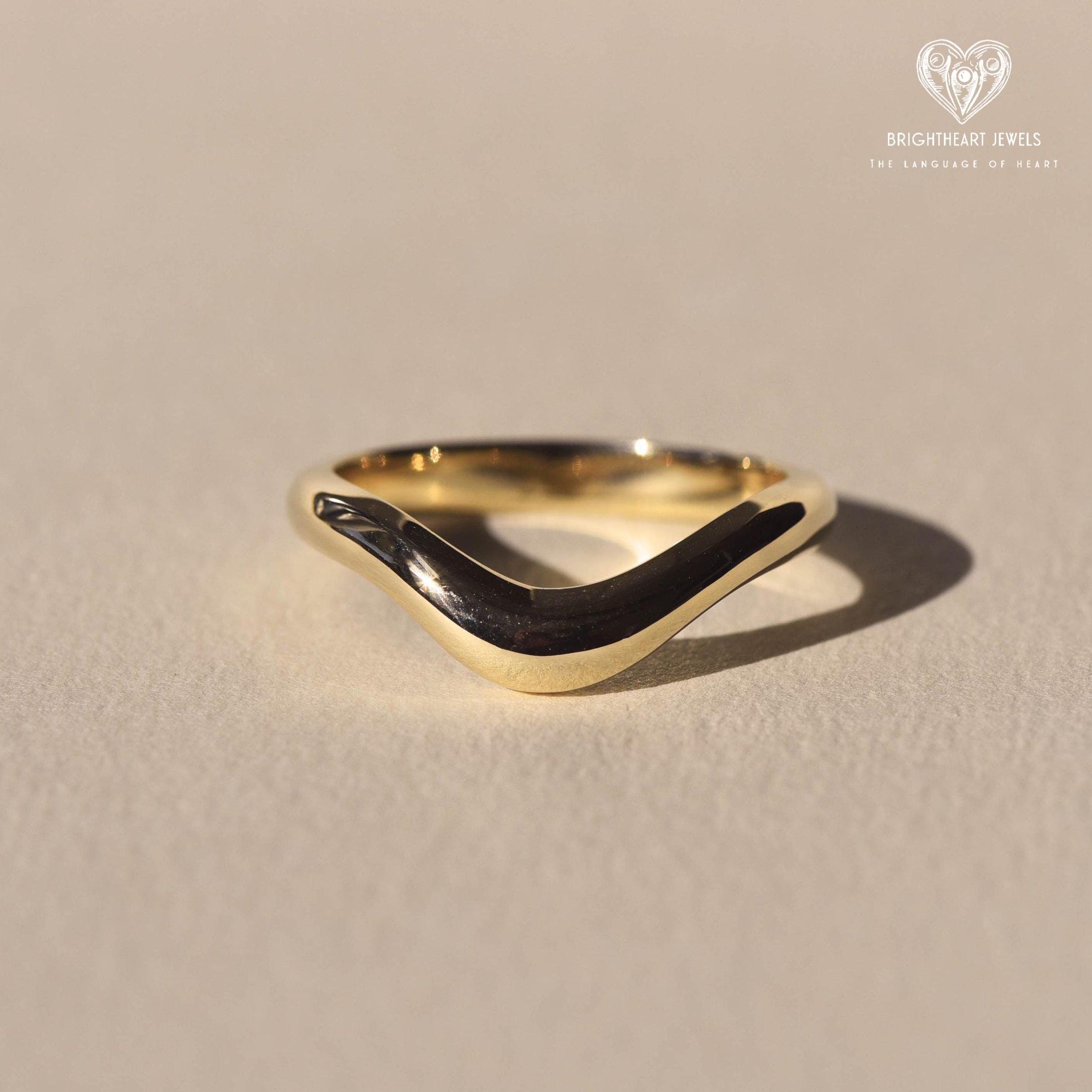 14k Curved Engagement Band | Real Gold Wedding Ring | 2.5 MM Curved ...