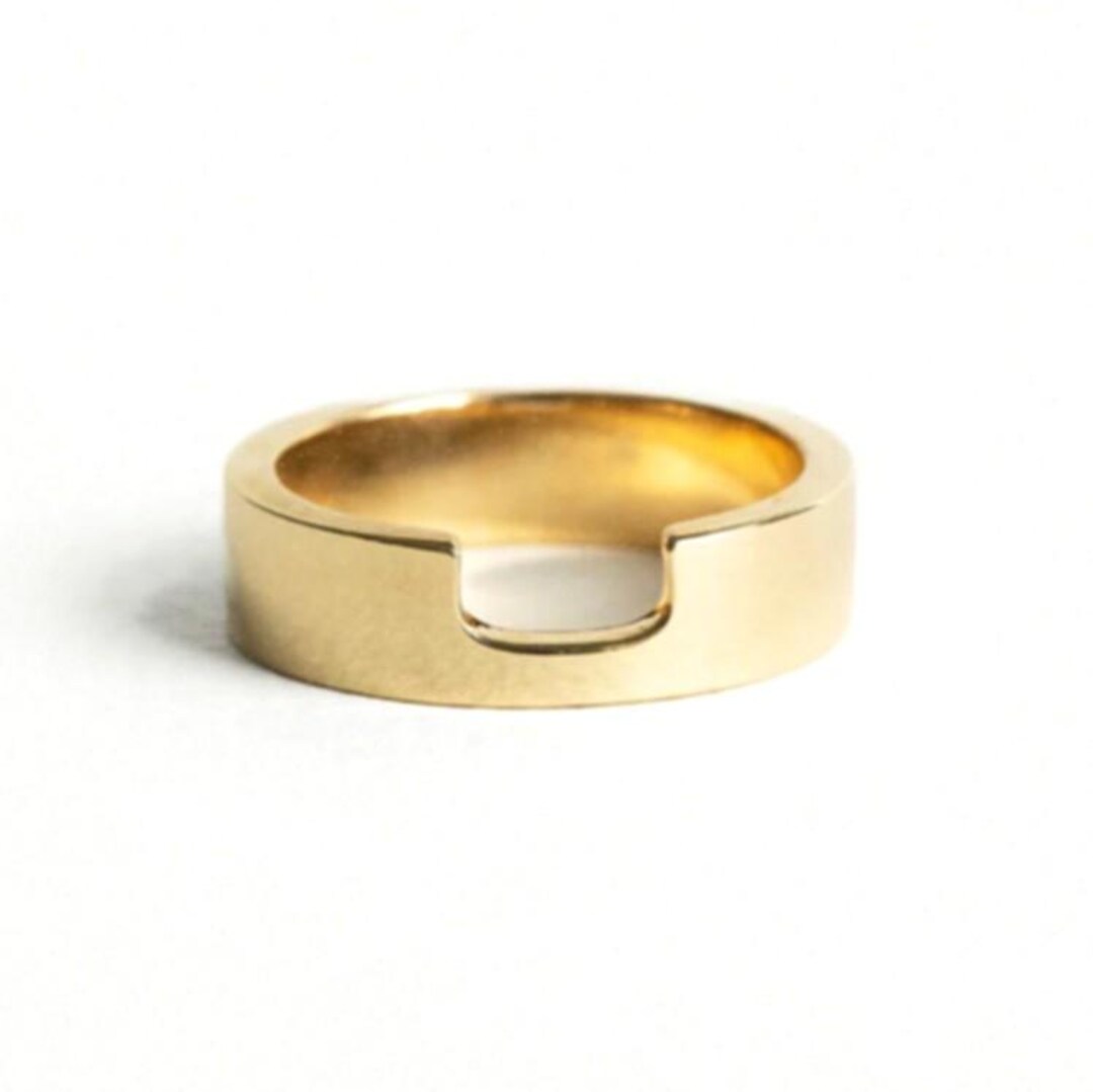 14K Gold Cigar Band Ring, Unique 5mm Wide Cut Out Design, Perfect for a ...