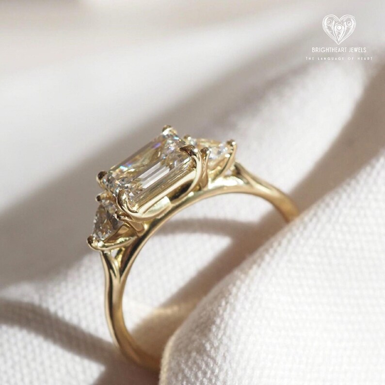 2 TC East-west Emerald Cut Trilogy, Emerald Three Stone Ring, Trilliant ...