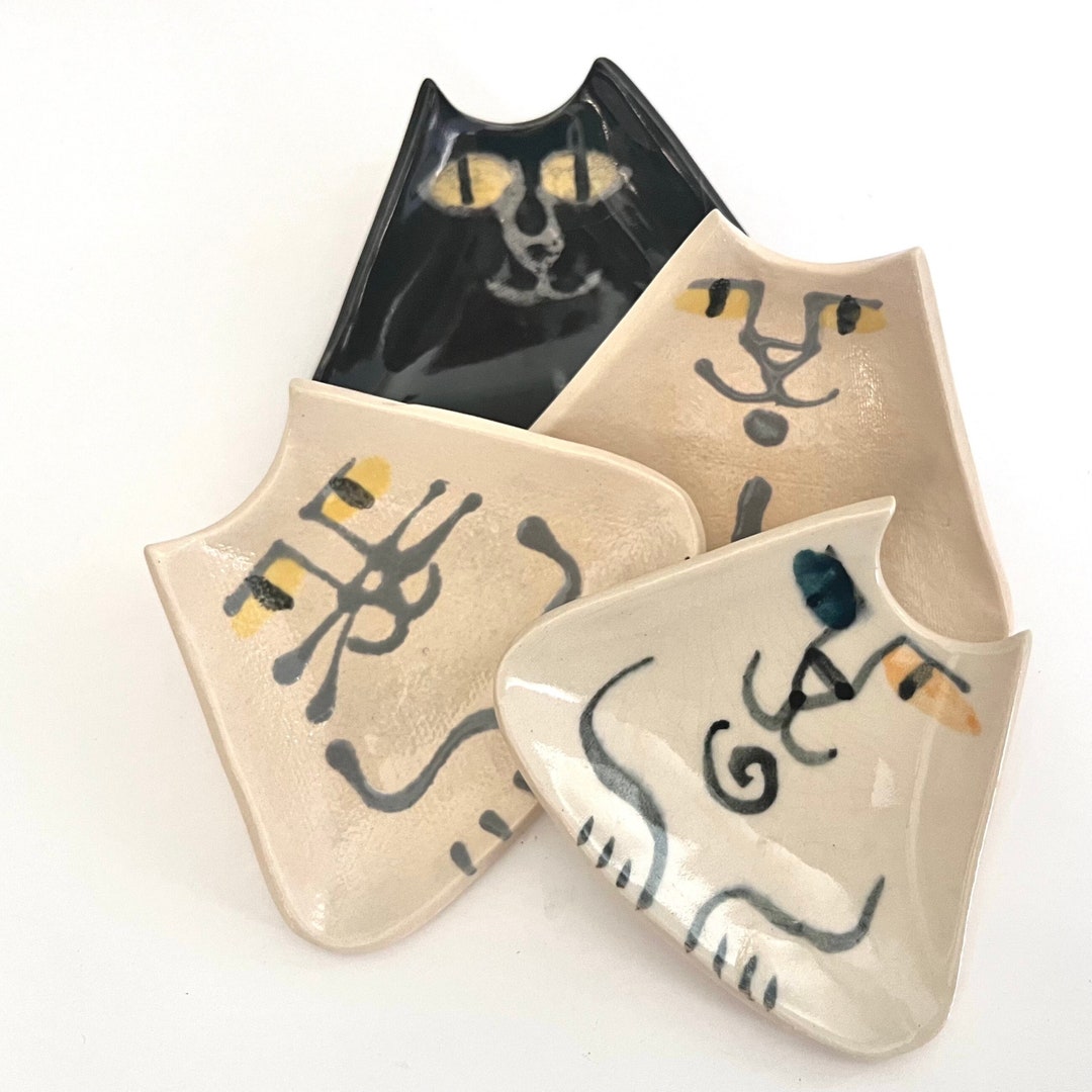 Ceramic Cat Dish: Handmade Pottery Stacking Plate, Whimsical Decor - Etsy