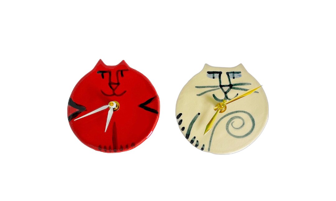 Wall Clock: Handmade Cat Time Whimsical Pottery for Kitty - Etsy