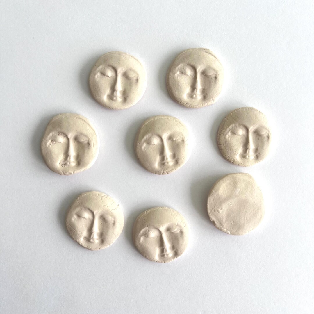 Moon Face Cabochons Handmade Clay Rustic Pottery for Jewelry, Art Dolls ...