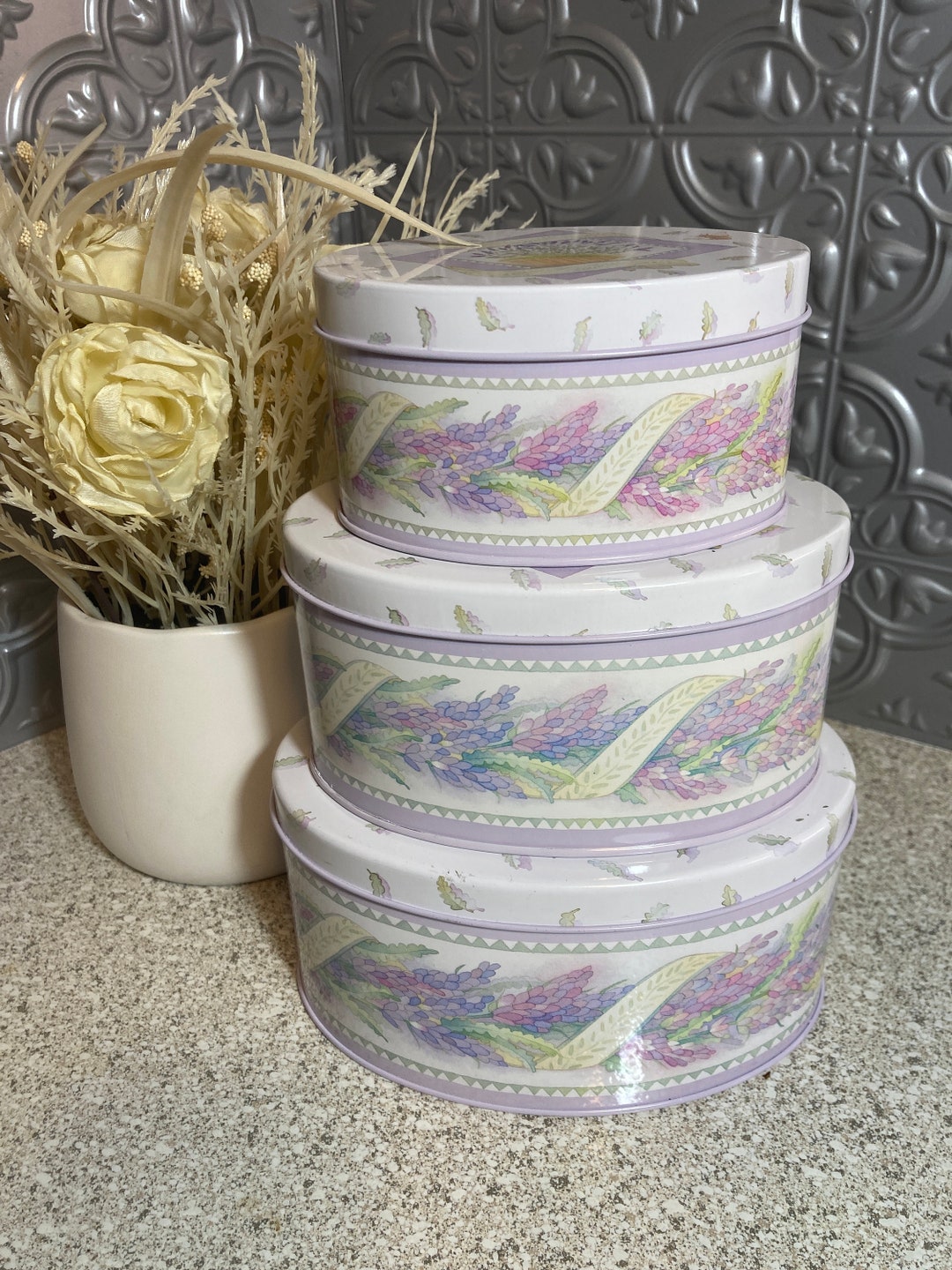Vintage Tins With Lids Solly’s Choice Brenda Walton Floral Lavender ...