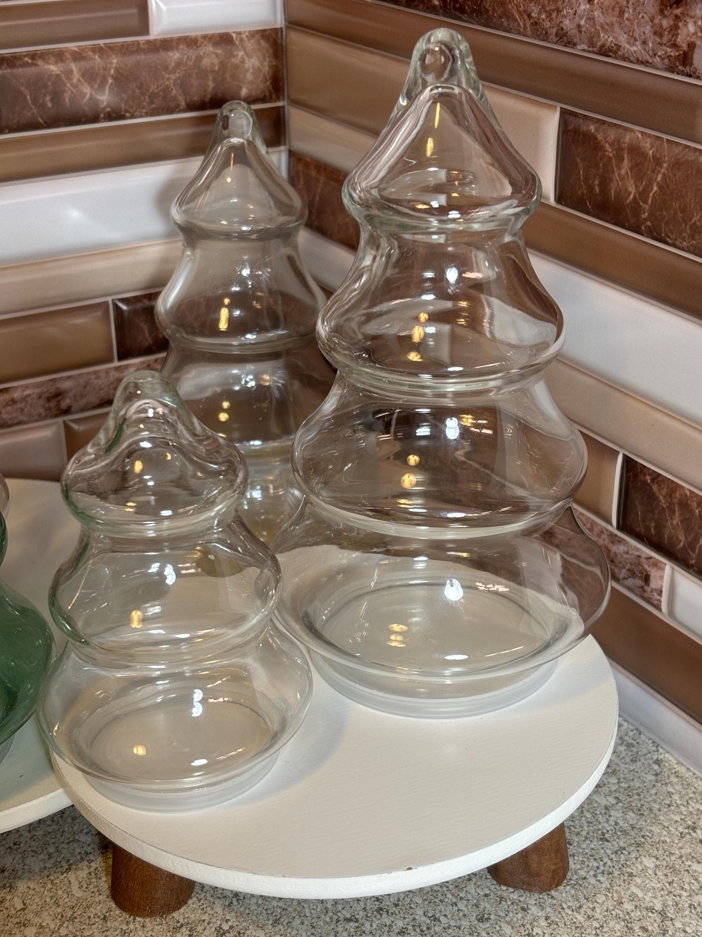 Vintage Christmas Tree Candy Jars With Lids Libbey Crystal Creations ...
