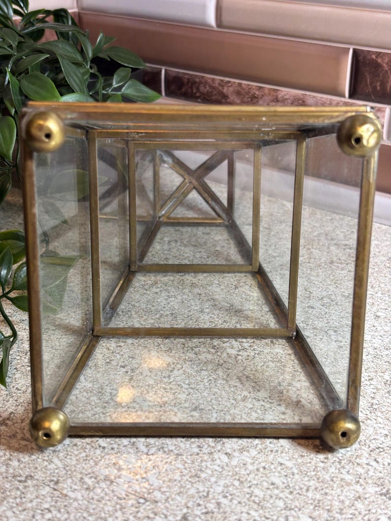 Vintage Brass Pyramid Glass Triangle Display Case With Latch Gold Tone ...