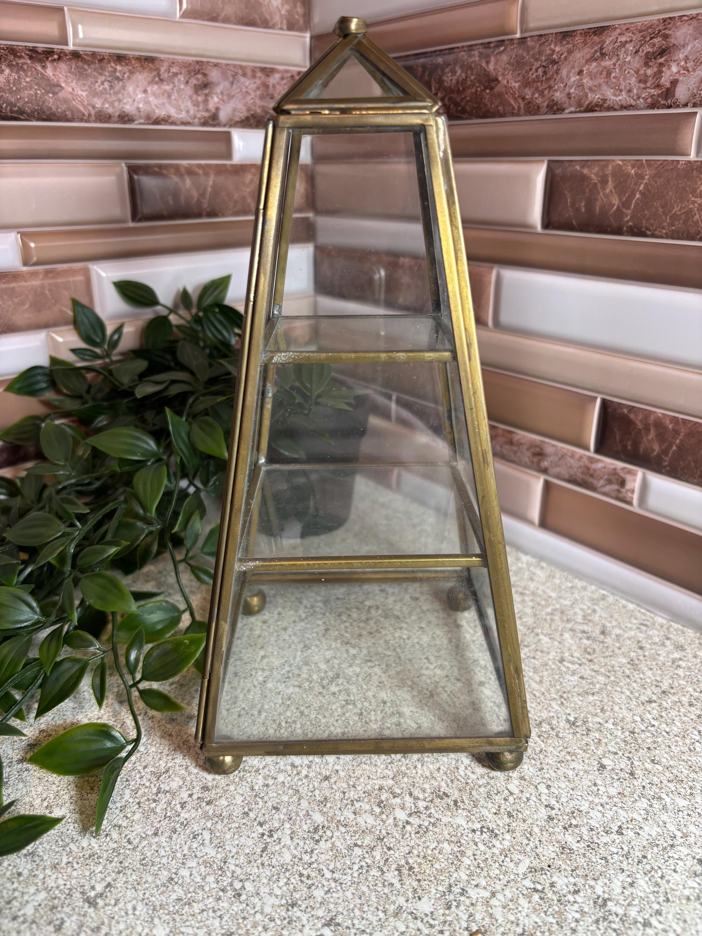 Vintage Brass Pyramid Glass Triangle Display Case With Latch Gold Tone ...