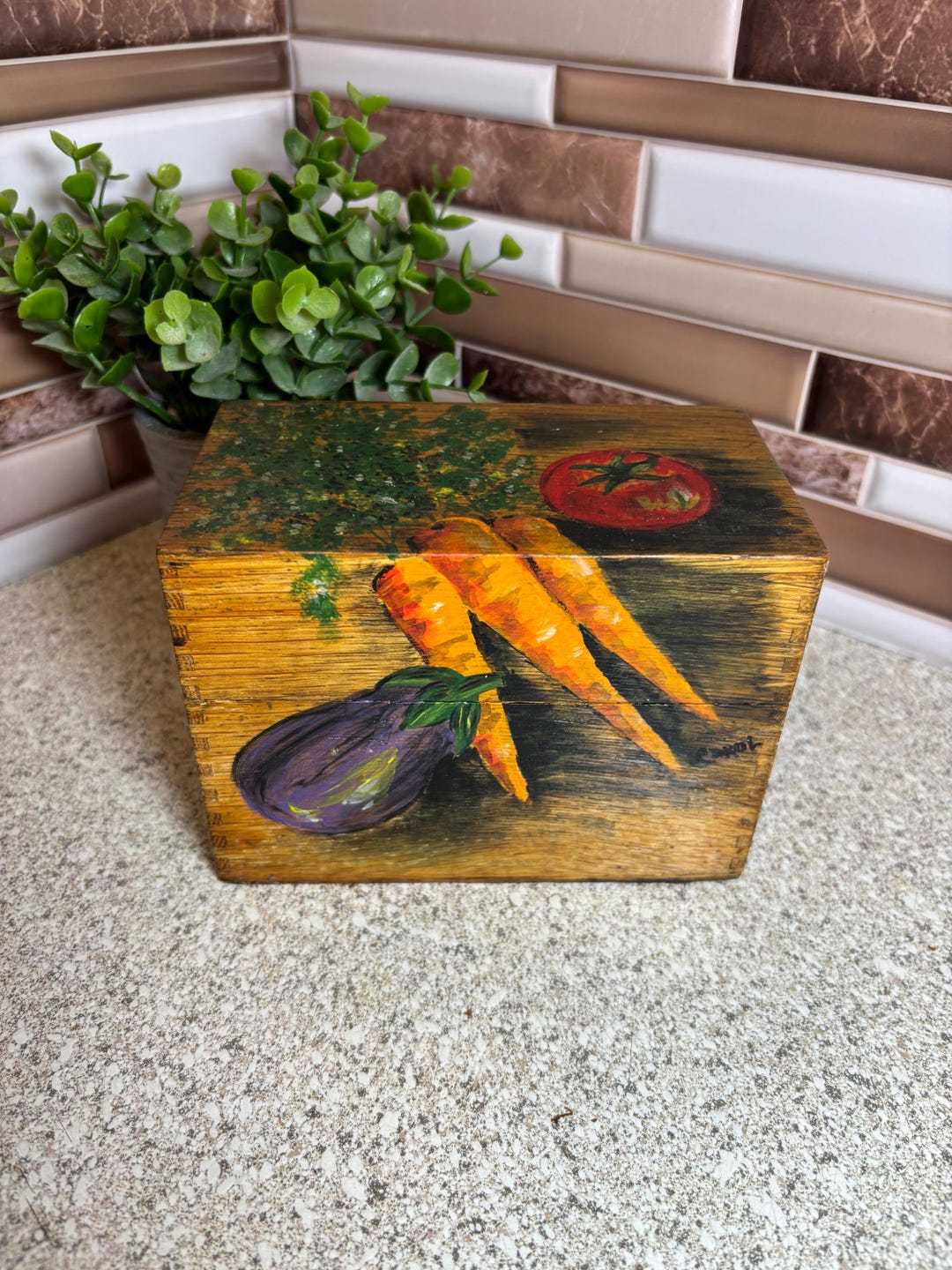 Vintage Wood Recipe Box Hand Painted by Carol Cottage Core Country ...