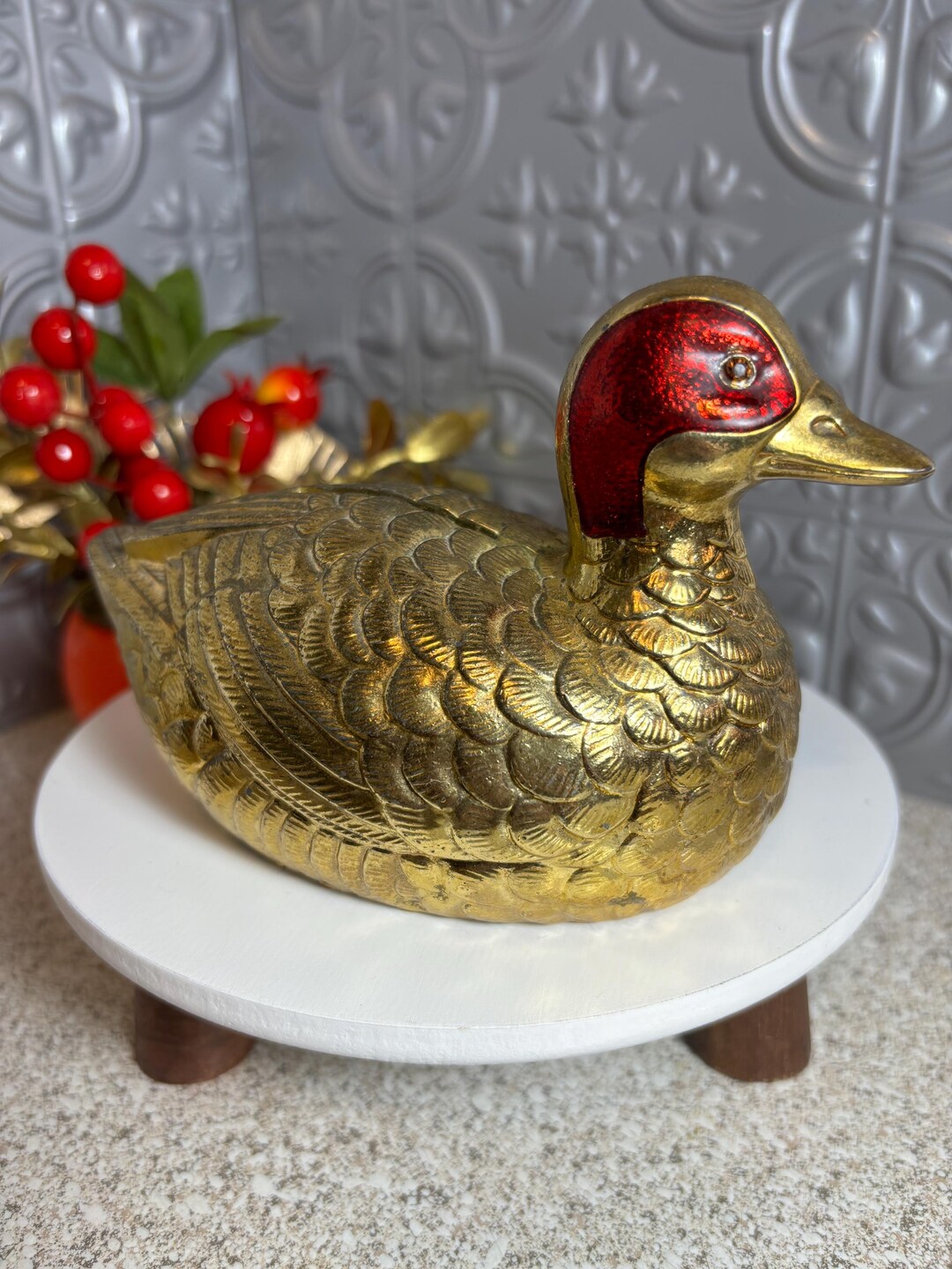 Vintage Duck Coin Bank Gold Tone Red Eyes Rhinestone Eyes Ducky Bank ...