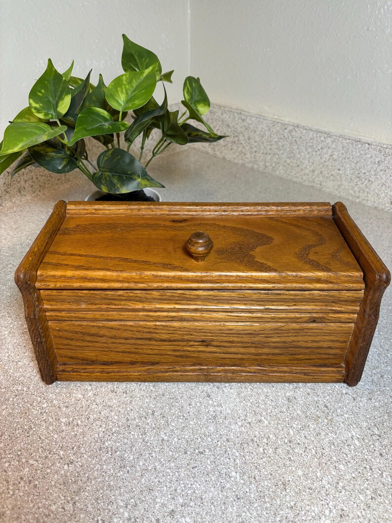 Vintage Solid Wood Double Recipe Box With Hinged Lid & Recipe Card Slot Large Two Row Wooden ...
