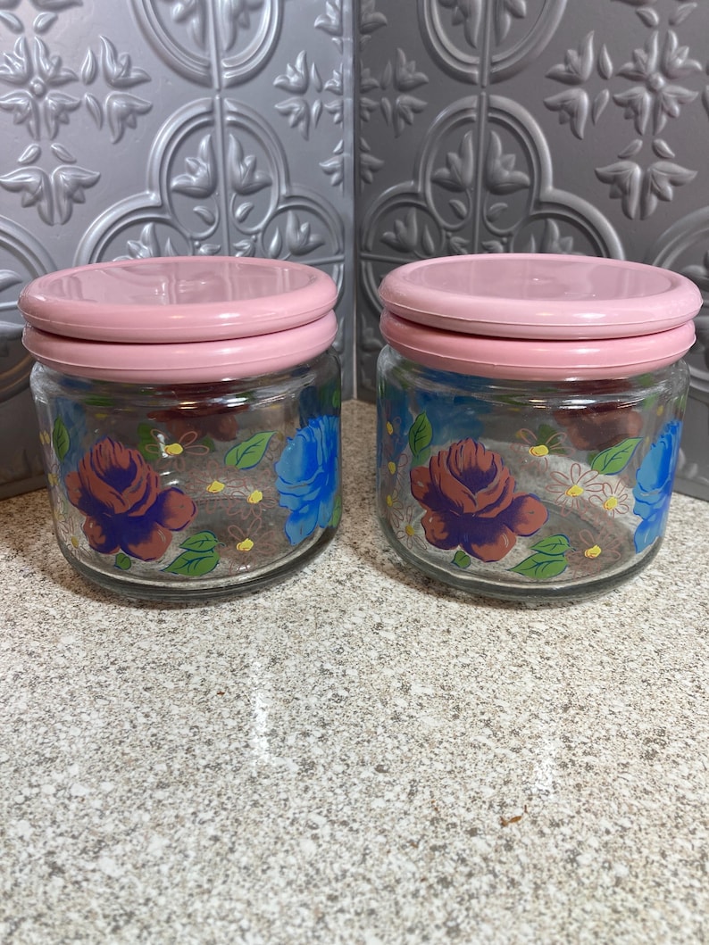 Vintage Containers With Lids 1980s Floral Stash Jars Bathroom Storage ...
