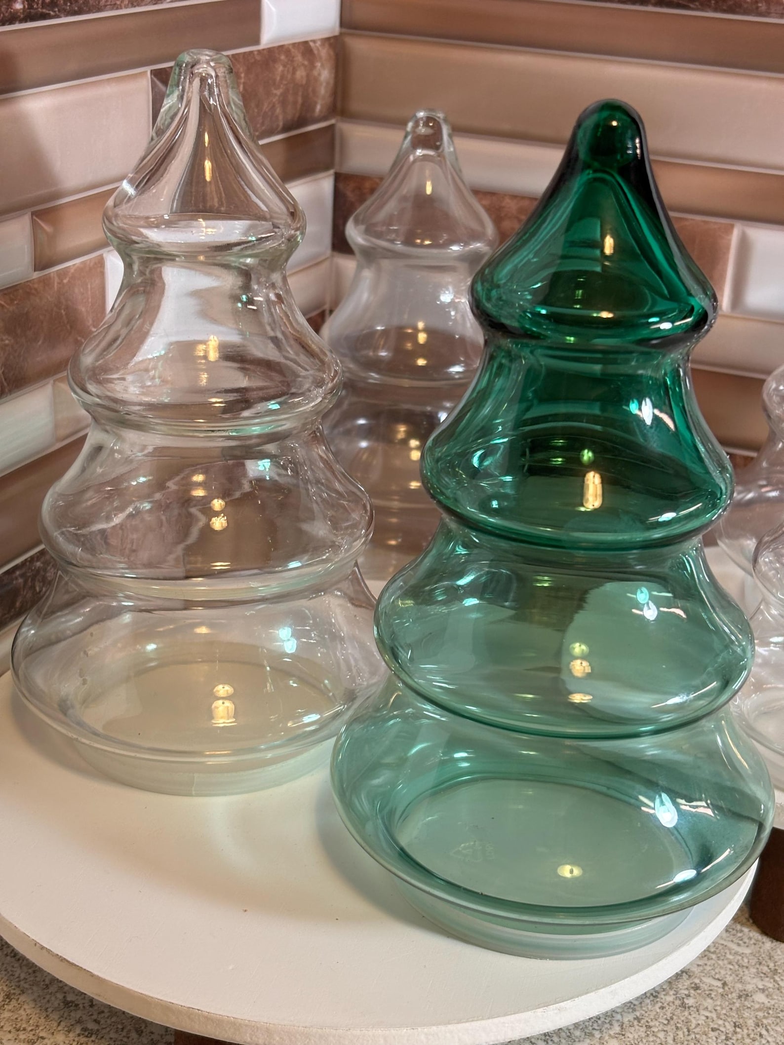 Vintage Christmas Tree Candy Jars With Lids Libbey Crystal Creations ...