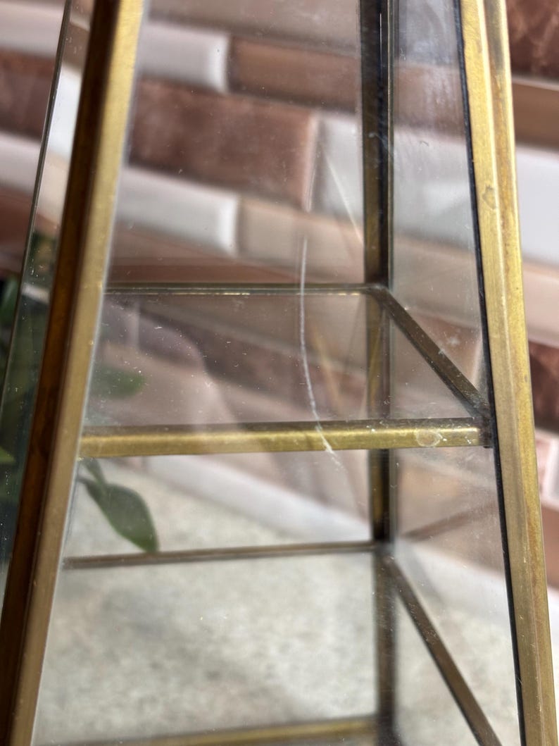Vintage Brass Pyramid Glass Triangle Display Case With Latch Gold Tone ...