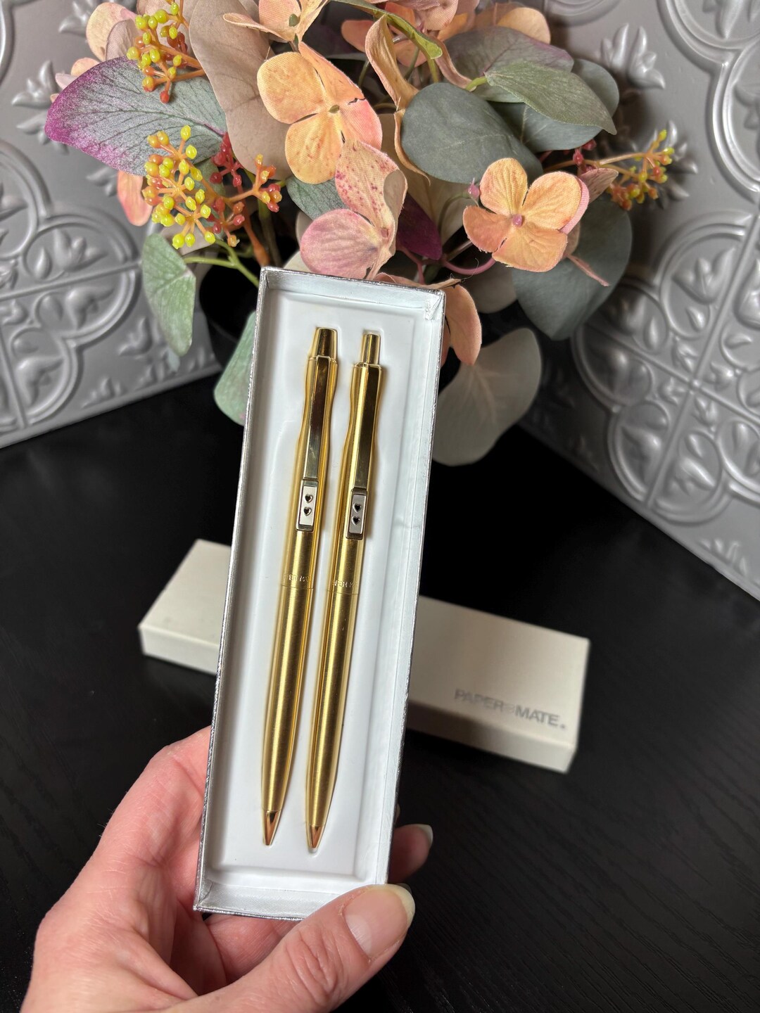 Vintage Gold Pen and Gold Pencil Set 1979 Paper Mate Double Heart ...