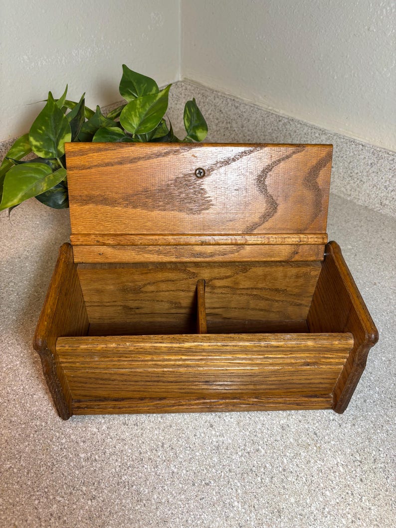 Vintage Solid Wood Double Recipe Box With Hinged Lid & Recipe Card Slot ...