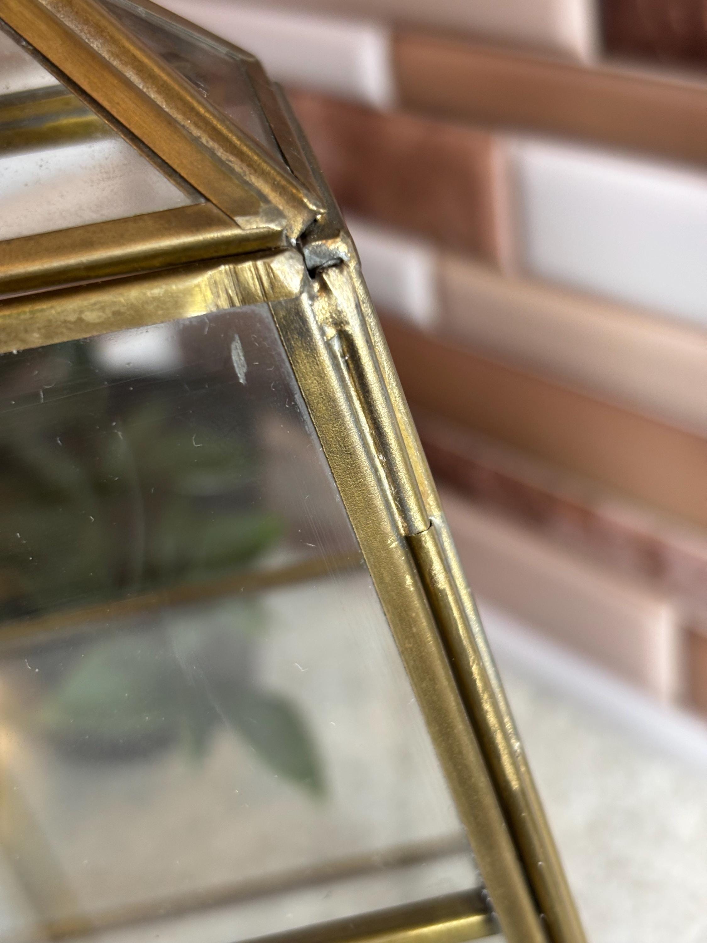 Vintage Brass Pyramid Glass Triangle Display Case With Latch Gold Tone ...