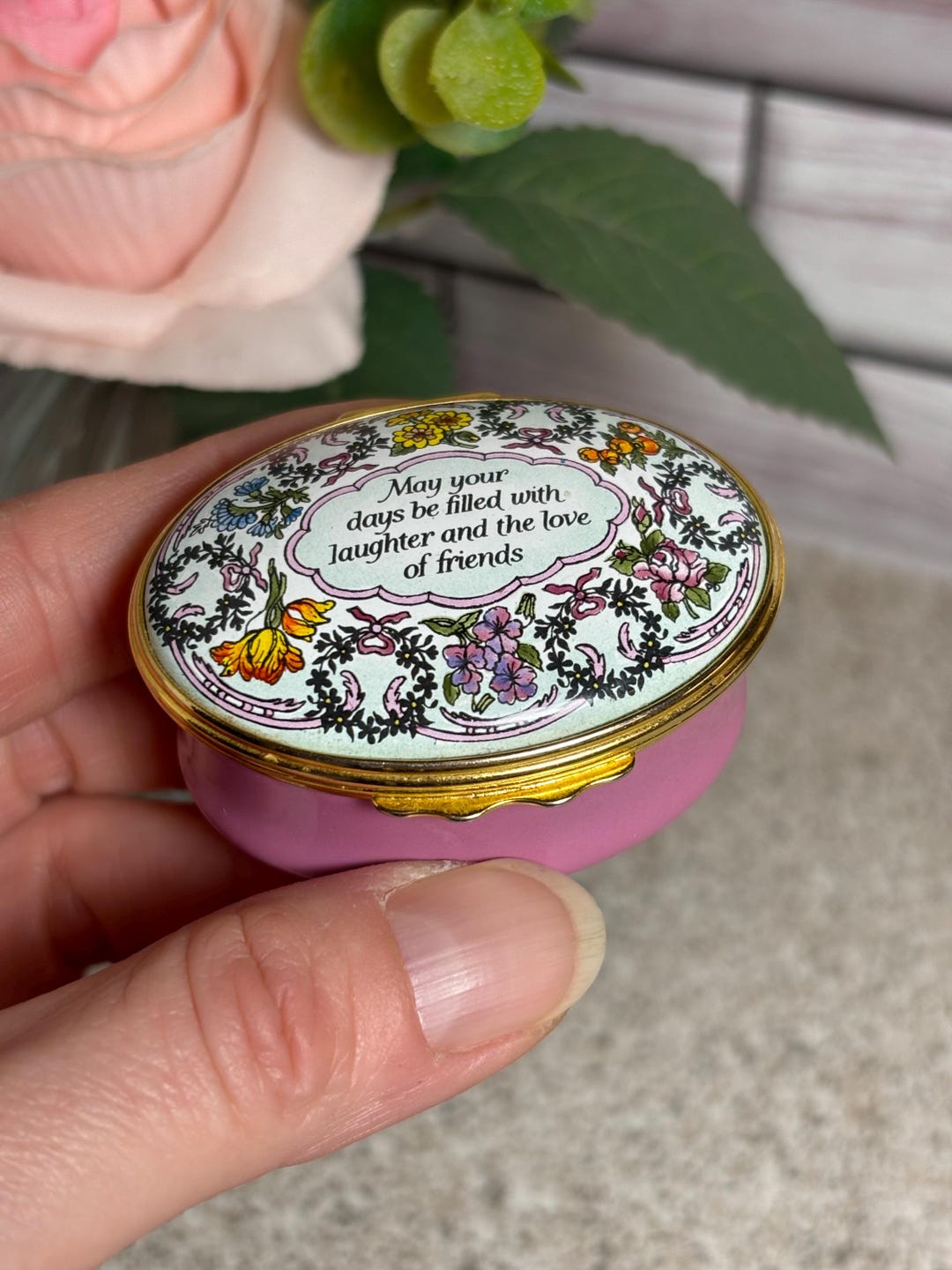 Vintage Halcyon Days Enamel Trinket Box Vintage Pill Box 24k Gold ...