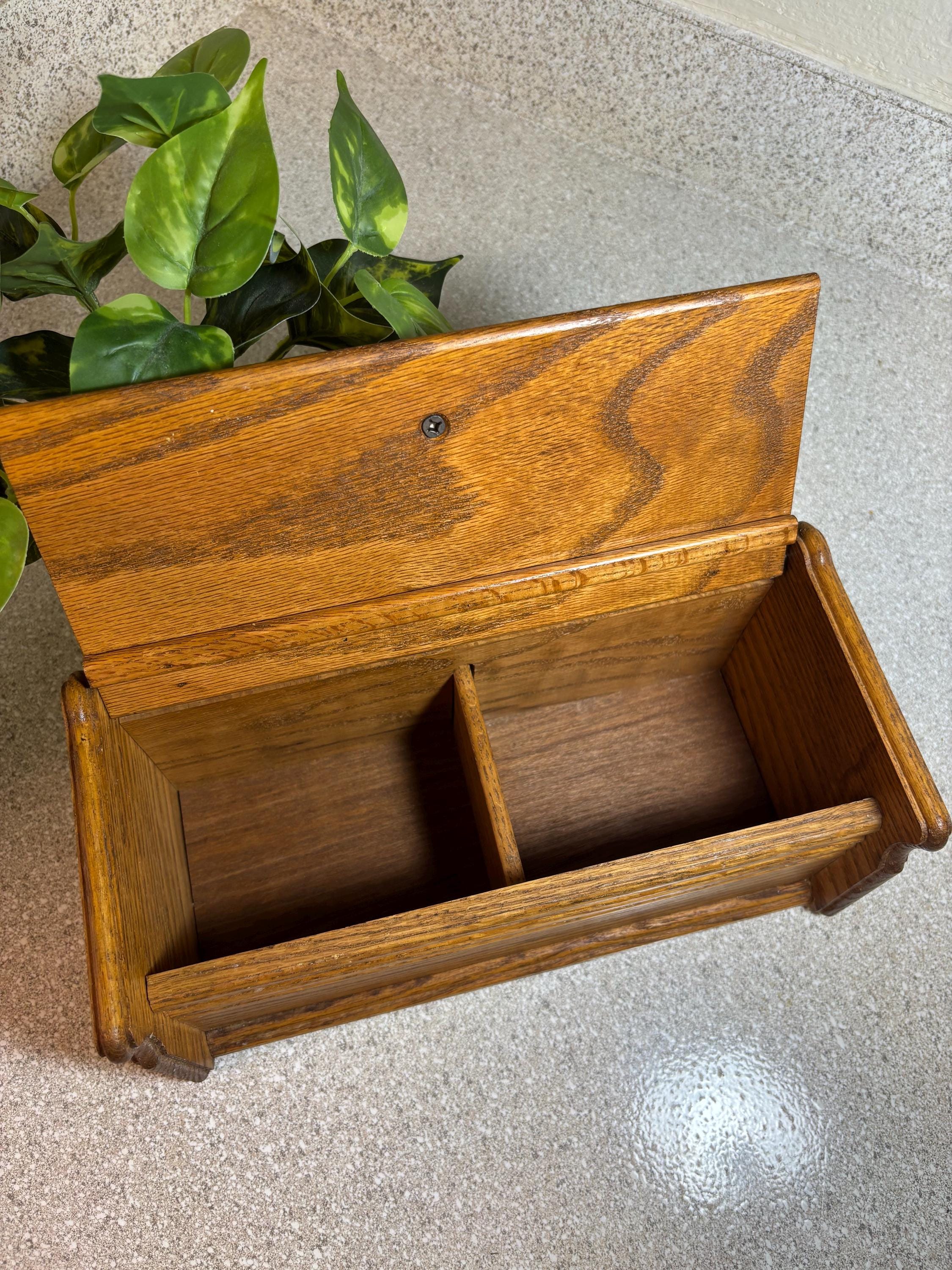 Vintage Solid Wood Double Recipe Box With Hinged Lid & Recipe Card Slot ...