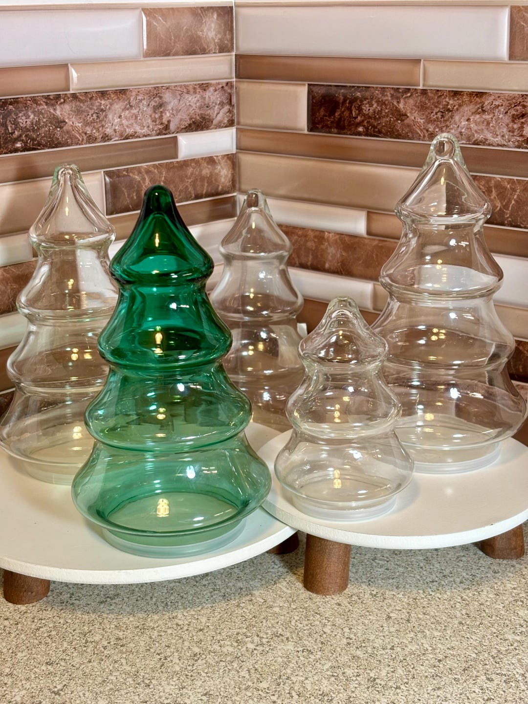 Vintage Christmas Tree Candy Jars With Lids Libbey Crystal Creations ...