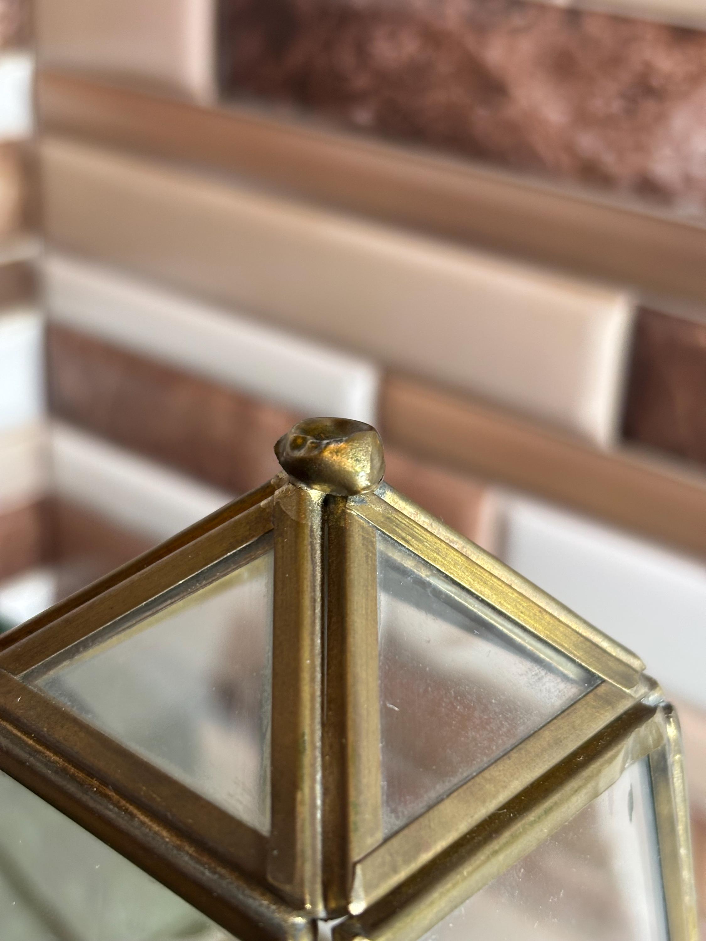 Vintage Brass Pyramid Glass Triangle Display Case With Latch Gold Tone ...