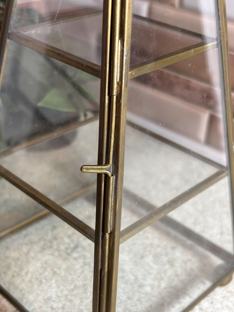 Vintage Brass Pyramid Glass Triangle Display Case With Latch Gold Tone ...
