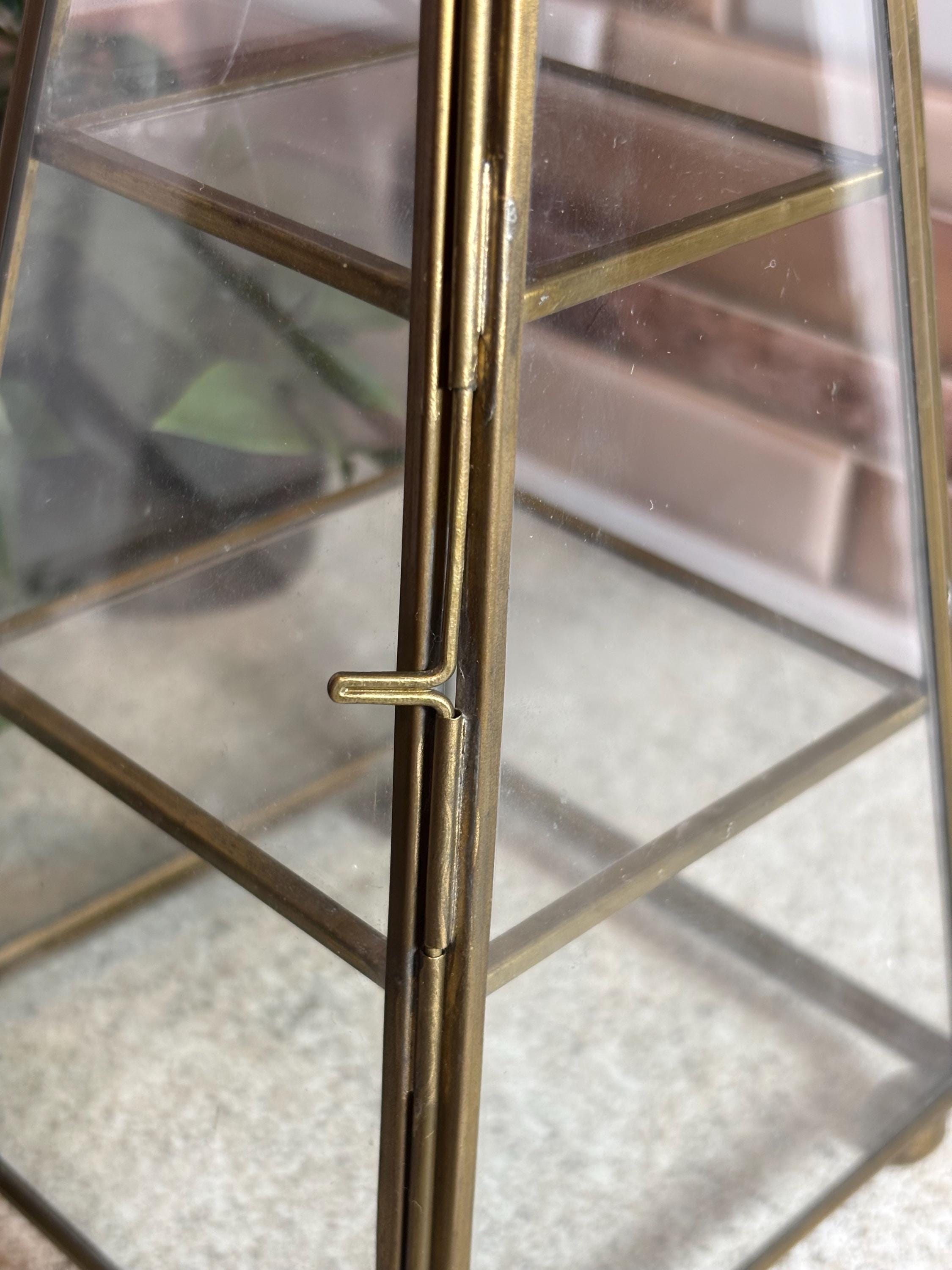 Vintage Brass Pyramid Glass Triangle Display Case With Latch Gold Tone ...
